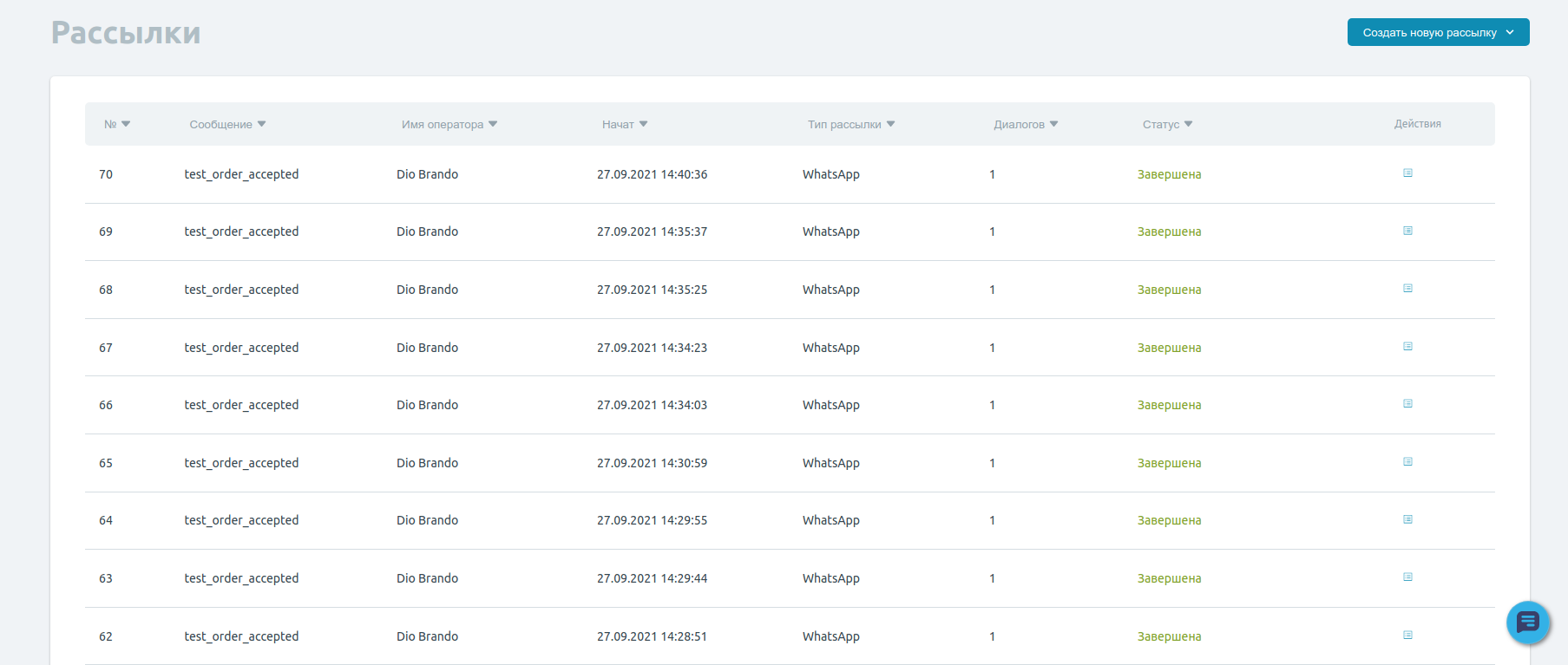 Рассылки - База знаний Webim